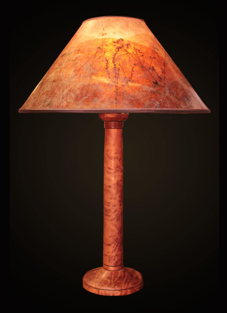 Hand-turned Redwood Burl Lamp by Bill Jabas, Round Mica Lampshade with ...